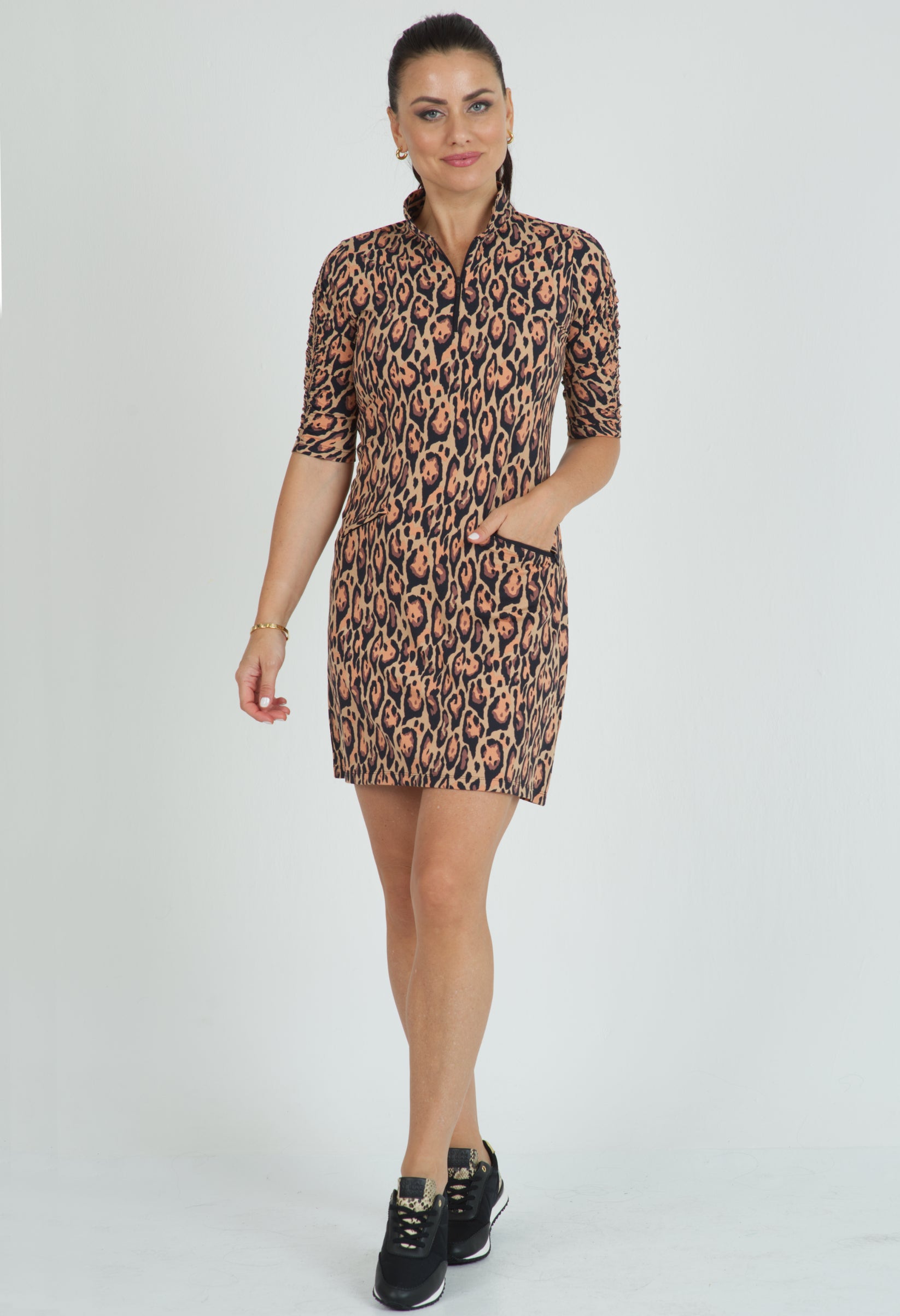 IBKÜL - Gemma Print Ruched Elbow Length Sleeve Dress – 40758